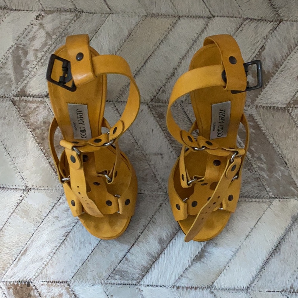 Jimmy Choo Mustard Yellow Leather Heels - Gem